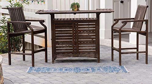 Unique Loom Outdoor Traditional Collection Area Rug - Timeworn (2' x 8' Runner, Blue/ Gray)