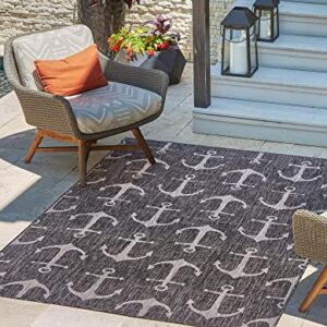 Unique Loom Outdoor Coastal Collection Area Rug - Ahoy (4' 1" x 6' 1" Rectangle, Charcoal/ Ivory)