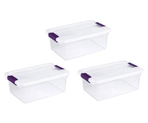 sterilite 15-quart clearview latch box storage tote container storage 3pk, purple