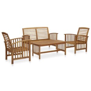 vidaxl solid acacia wood 4-piece patio lounge set: outdoor garden furniture set includes chairs, bench, and slatted coffee table.