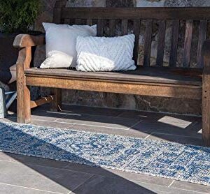 Unique Loom Outdoor Traditional Collection Area Rug - Timeworn (2' x 8' Runner, Blue/ Gray)