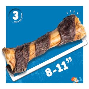 Jack&Pup Shin Twist Bones for Dogs Long Lasting | 8-11" Large Dog Chew Bones for Aggressive Chewers | Savory, Smoked Beef Shin Bone (3 Pack)