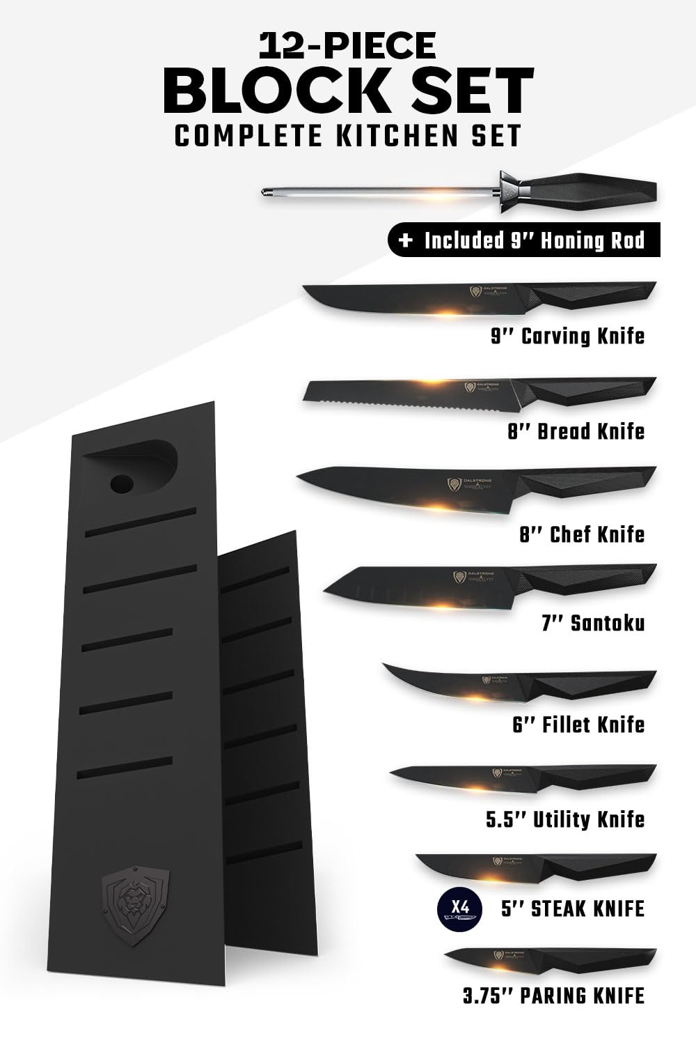 DALSTRONG 12pc Professional Knife Block Set-Black Titanium Nitride Coated-Gift High-Carbon Stainless Steel Knife Set with Block-NSF Certified Premium Kitchen Set