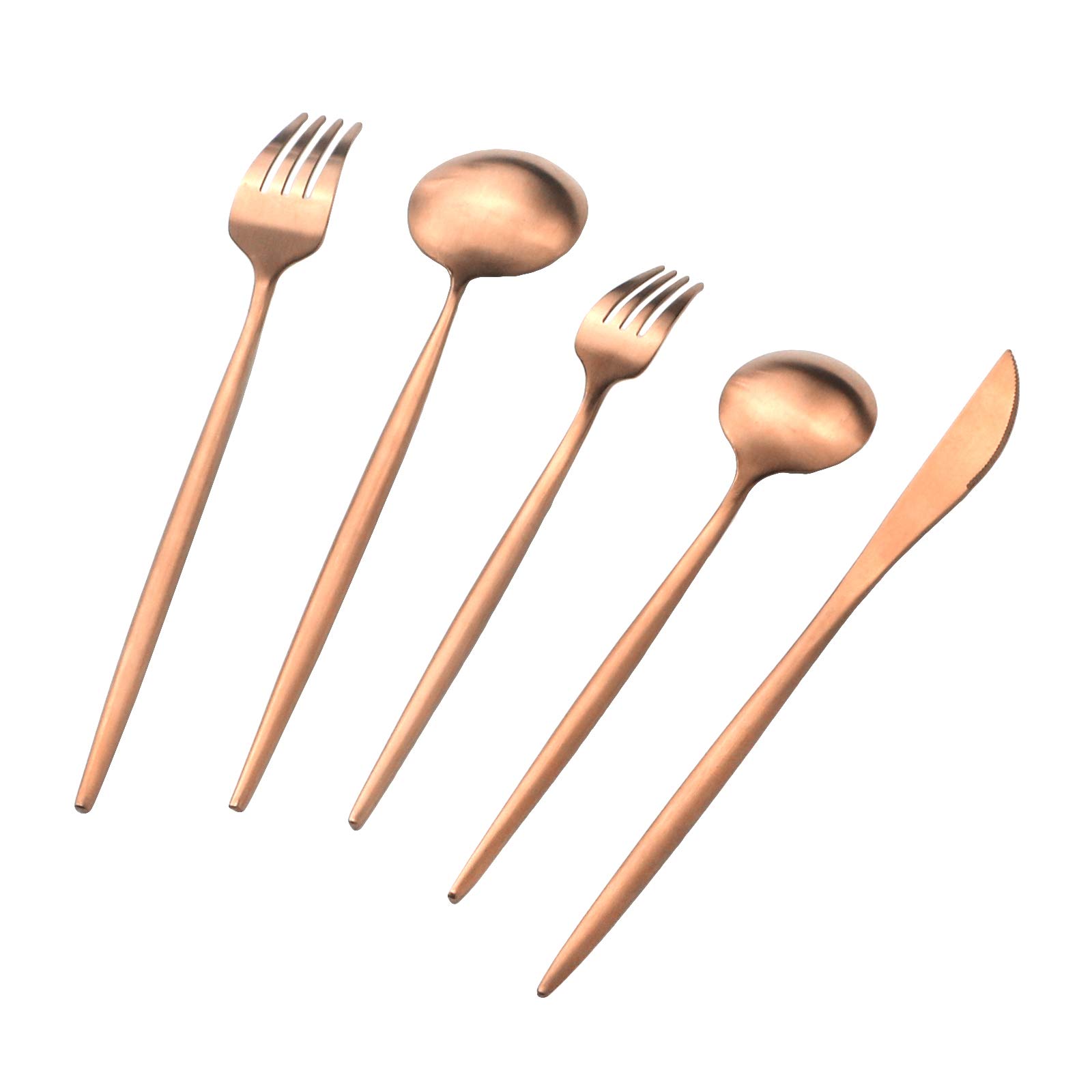 Gugrida Copper Gold Flatware, Royal 20 Pieces Luxury Matte Finish 18/10 Stainless Steel Tableware Sets for 4 Including Forks Spoons Knives, Camping Silverware Travel Utensils Set Cutlery (Rose Gold)