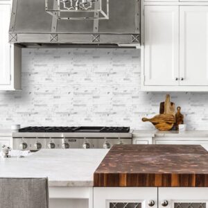 DICOFUN 10-Sheet Peel and Stick Backsplash Tile, Faux White Marble Look PVC Mixed Metal Stick on Backsplash Tiles for Kitchen, 9.4 sq.ft