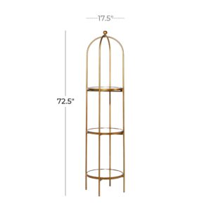 Deco 79 Metal 3 Shelf Shelving Unit with Mirror Shelves, 18" x 18" x 73", Gold