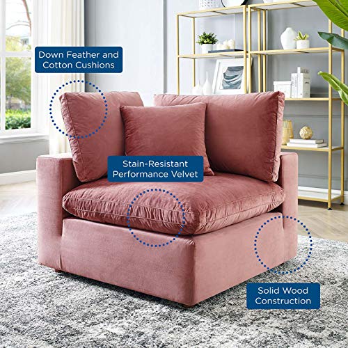 Modway Commix Modular Sofa, Corner Chair, Dusty Rose Performance Velvet