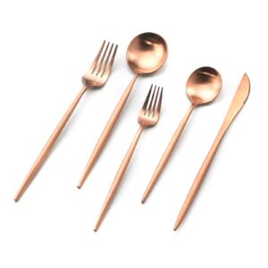 Gugrida Copper Gold Flatware, Royal 20 Pieces Luxury Matte Finish 18/10 Stainless Steel Tableware Sets for 4 Including Forks Spoons Knives, Camping Silverware Travel Utensils Set Cutlery (Rose Gold)