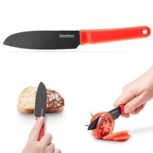 Dreamfarm Kneed Daily Chopping, Spreading, & Scooping Paring Knife with Blade Safety Cover & Built-In Plastic Wrap Cutter - Red