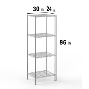 Regal Altair 24" Deep x 30" Wide x 86" High 4 Tier Chrome Wire Shelving Kit | NSF Commercial Storage Rack Unit