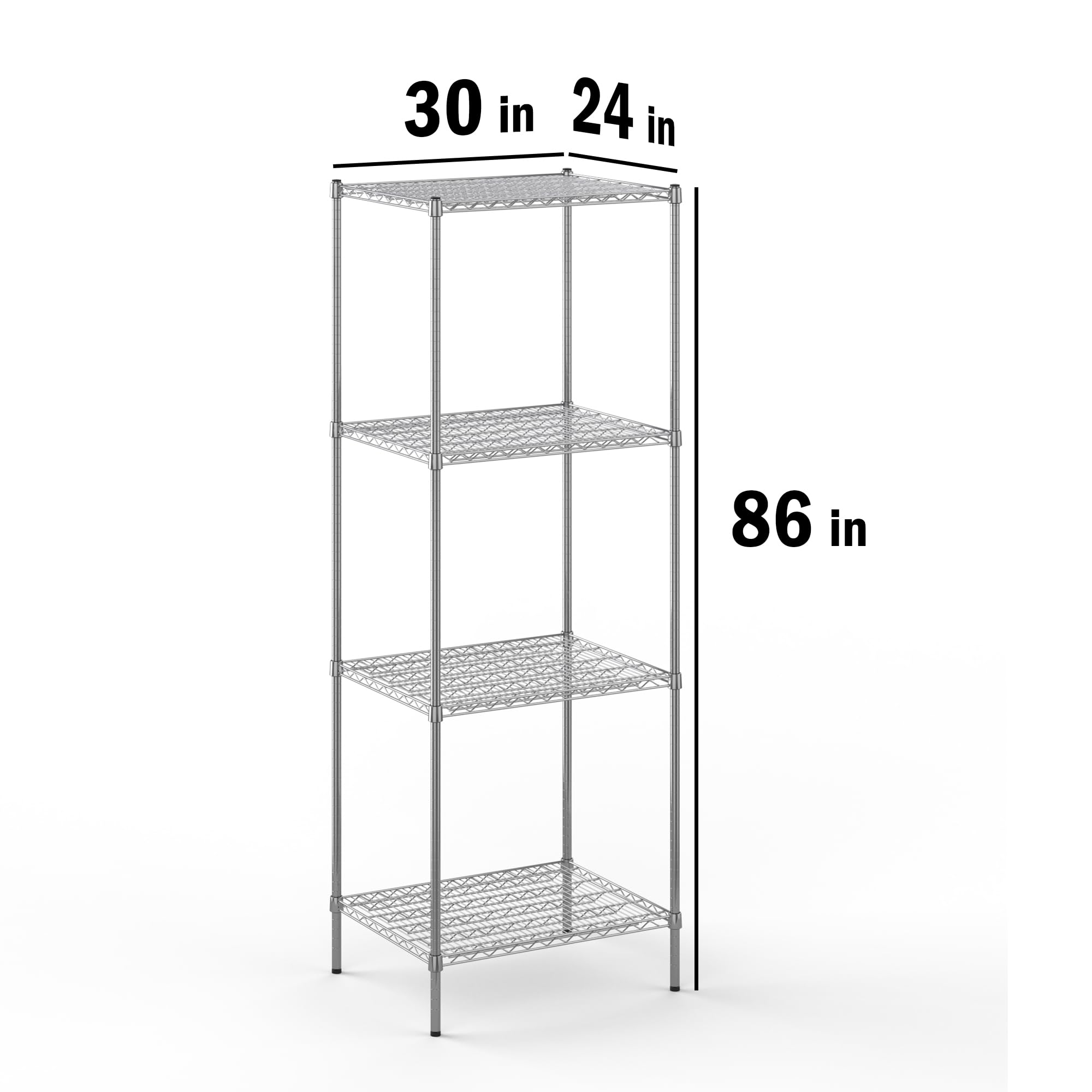 Regal Altair 24" Deep x 30" Wide x 86" High 4 Tier Chrome Wire Shelving Kit | NSF Commercial Storage Rack Unit