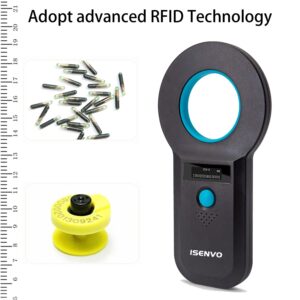 ISENVO Pet Microchip Scanner Rechargeable RFID EMID Micro Chip Reader Scanner 134.2kHz 125kHz 15 Digits Pet Chip ID Scanner for Animal/Pets/Pigs/Dogs/Cats (190i)