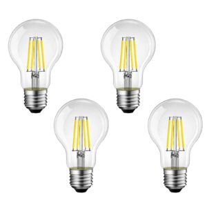 maotopcom a19(a60) led bulbs edison vintage light bulbs dimmable, 40 watt equivalent 4000k natural white 600lm clear glass globe light bulb for home lighting, e26 medium base, ac 110v, 4 pack