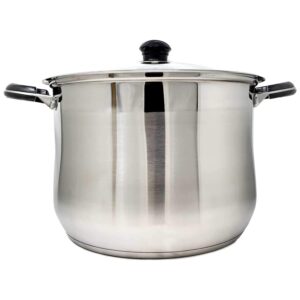 professional stainless steel stock pot for soup, stock & pasta with glass lid encapsulated base gas induction capable - 12 qt size