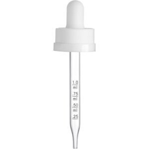 Comfort Axis Calibrated Glass Eye Dropper Caps for 1 oz/ 30 ml Bottle, White, 20-400 Neck Finish (4 Pack)