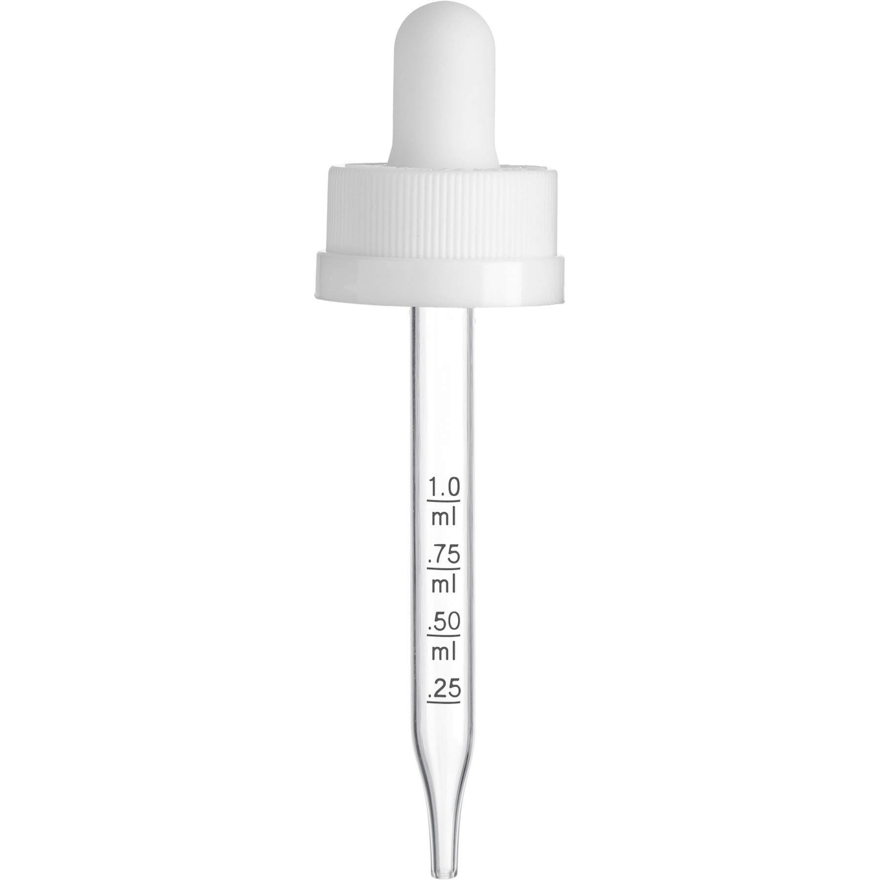 Comfort Axis Calibrated Glass Eye Dropper Caps for 1 oz/ 30 ml Bottle, White, 20-400 Neck Finish (4 Pack)