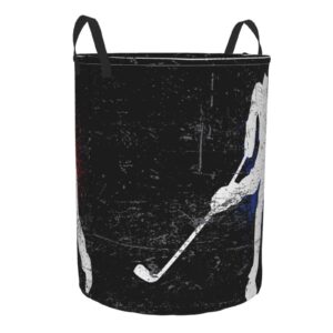 KiuLoam Vintage Ice Hockey Player Laundry Baskets, Bedroom Hamper Collapsible Waterproof Oxford Fabric with Handle Foldable Cloth Washing Bin Tote Bag (16.5 Inches)