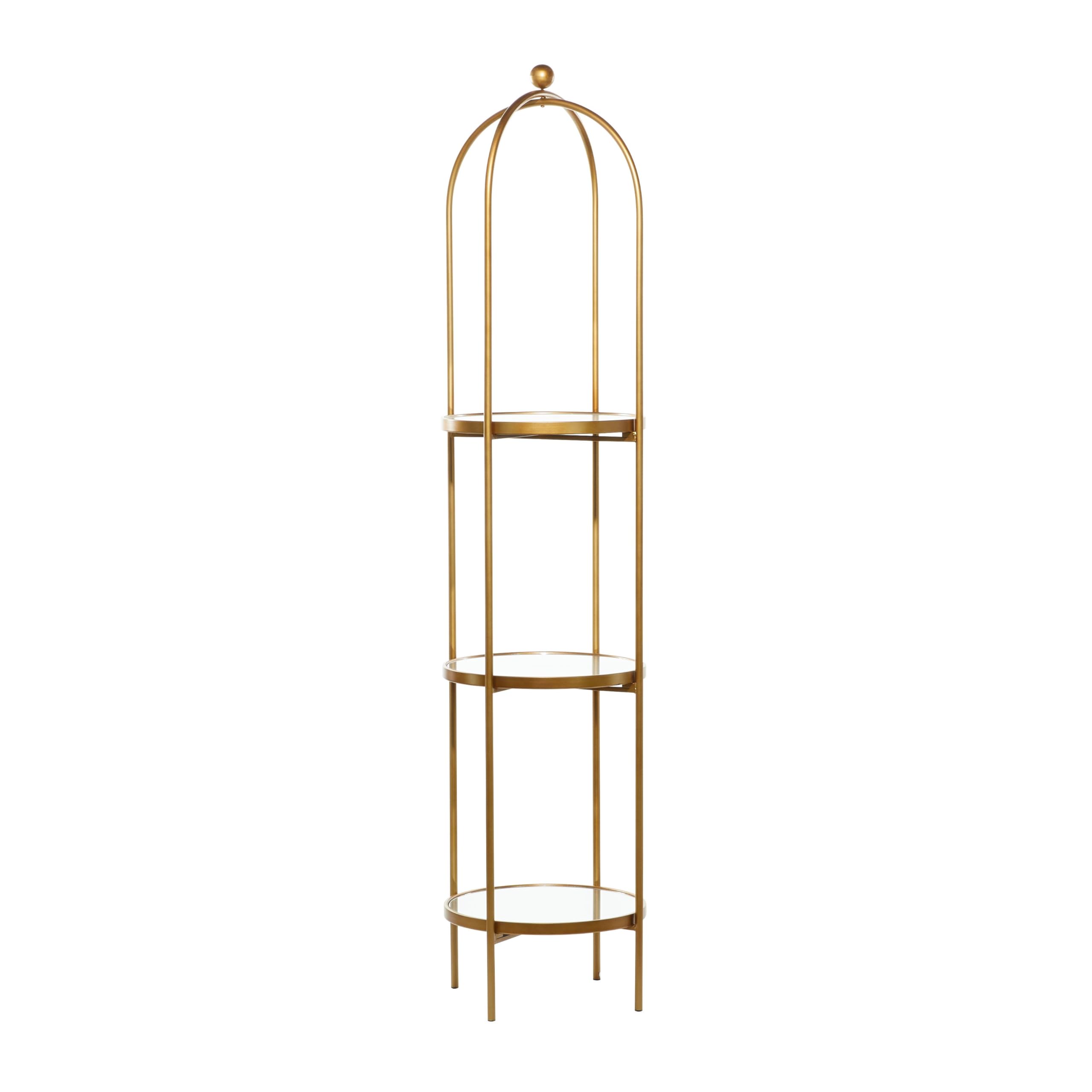 Deco 79 Metal 3 Shelf Shelving Unit with Mirror Shelves, 18" x 18" x 73", Gold