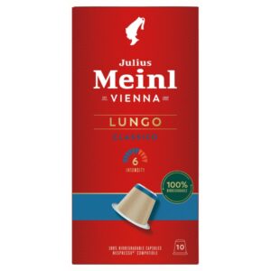 julius meinl: "lungo classico," 100% arabica nespresso compatible, 100% biodegradable, 10 capsules, imported from vienna