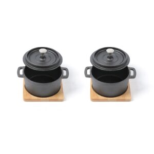 HAWOK Cast Iron Sauce pan with Lid 270ml/9.13oz/1.08cups Mini Dutch Oven Black Set of 2