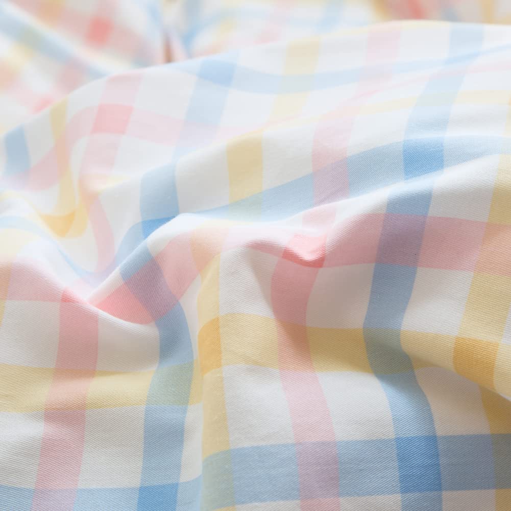 BlueBlue Rainbow Duvet Cover Set Queen 100% Cotton Bedding for Kids Boys Girls Teens Woman Colorful Geometric Check Grid 1 Rainbow Plaid Comforter Cover Full Zipper Ties 2 Pillowcases Queen