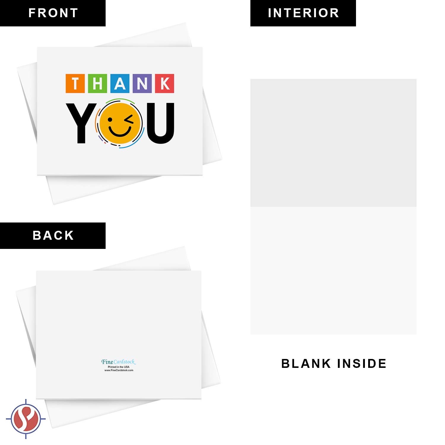 Emoji Thank You Cards, Nice Classic and funny Fold Over Greetings for Christmas, Holidays, Baby Shower, Graduation, Anniversaries, etc. – Blank White Interior | 4.25 x 5.5” | 25 per Pack