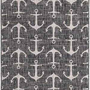 Unique Loom Outdoor Coastal Collection Area Rug - Ahoy (4' 1" x 6' 1" Rectangle, Charcoal/ Ivory)