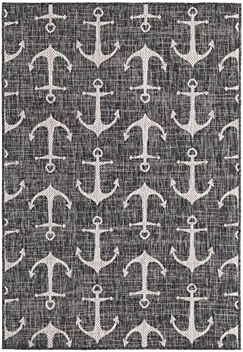 Unique Loom Outdoor Coastal Collection Area Rug - Ahoy (4' 1" x 6' 1" Rectangle, Charcoal/ Ivory)