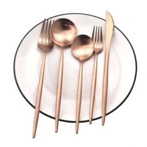 Gugrida Copper Gold Flatware, Royal 20 Pieces Luxury Matte Finish 18/10 Stainless Steel Tableware Sets for 4 Including Forks Spoons Knives, Camping Silverware Travel Utensils Set Cutlery (Rose Gold)