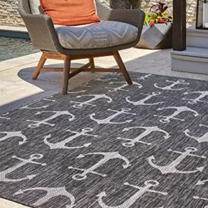 Unique Loom Outdoor Coastal Collection Area Rug - Ahoy (4' 1" x 6' 1" Rectangle, Charcoal/ Ivory)