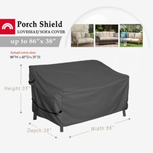 Porch Shield Patio 3-Seater Sofa Cover - Waterproof Outdoor Couch Deep Seat Sofa Cover 86W x 38D x 35H inch, Black