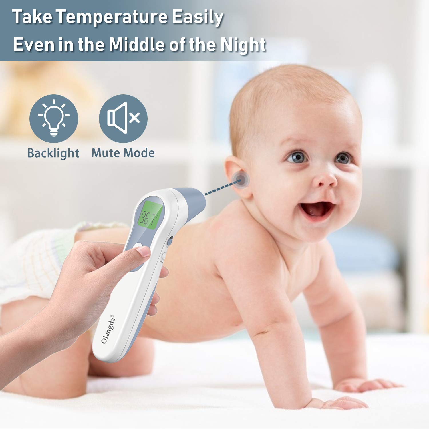 Olangda Ear and Forehead Dual Mode Non-Contact Thermometer for Adults Unique Measurement Mode for Kids Medical Grade Infrared Thermometer,Instant Accurate Readings and Retrieval (No Battery Included)