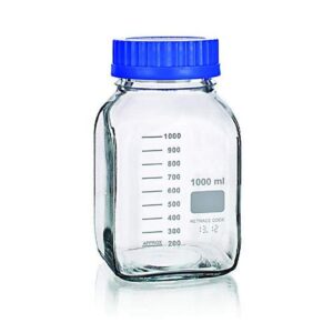 united scientific wide mouth media storage bottle with gl80 screw cap - borosilicate glass bottles with caps - premium scientific glassware for labs, classroom, or home use, 1000ml (1l), pk/10