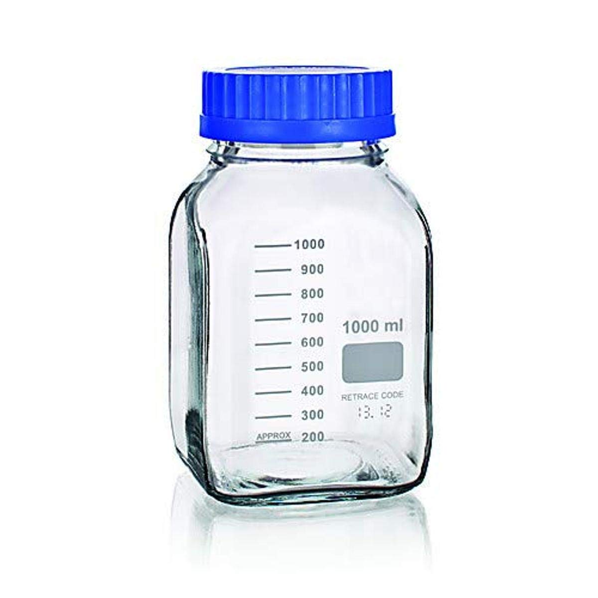 United Scientific Wide Mouth Media Storage Bottle with GL80 Screw Cap - Borosilicate Glass Bottles with Caps - Premium Scientific Glassware for Labs, Classroom, or Home Use, 1000mL (1L), PK/10