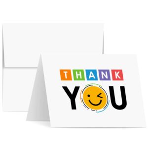 emoji thank you cards, nice classic and funny fold over greetings for christmas, holidays, baby shower, graduation, anniversaries, etc. – blank white interior | 4.25 x 5.5” | 25 per pack