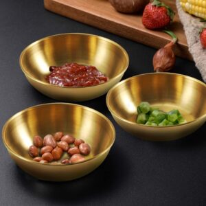 Amytalk 8 Pack 3.2inch Stainless Steel Sauce Dishes Mini Individual Saucers Bowl Round Seasoning Dishes Sushi Dipping Bowl Appetizer Plates, Golden