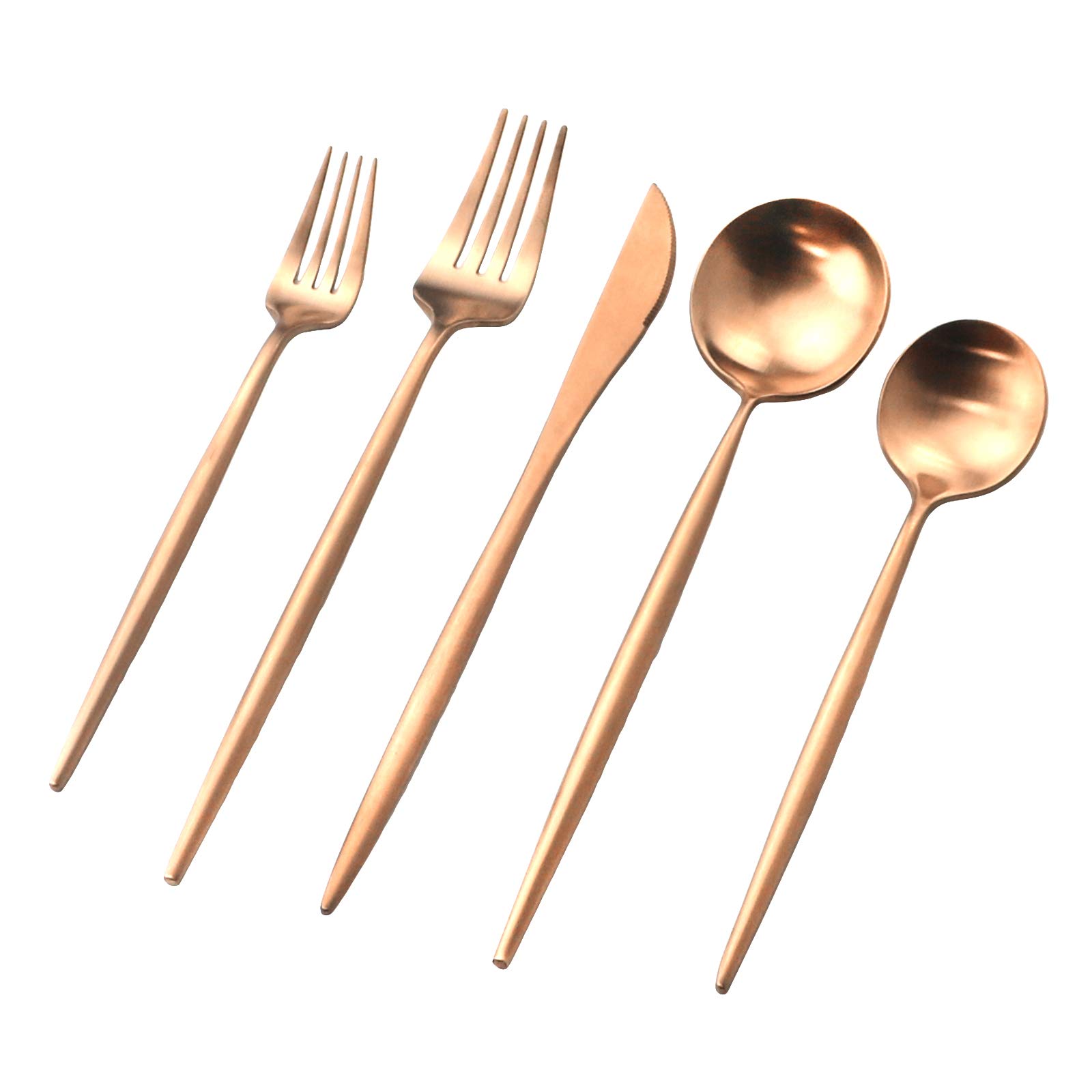 Gugrida Copper Gold Flatware, Royal 20 Pieces Luxury Matte Finish 18/10 Stainless Steel Tableware Sets for 4 Including Forks Spoons Knives, Camping Silverware Travel Utensils Set Cutlery (Rose Gold)