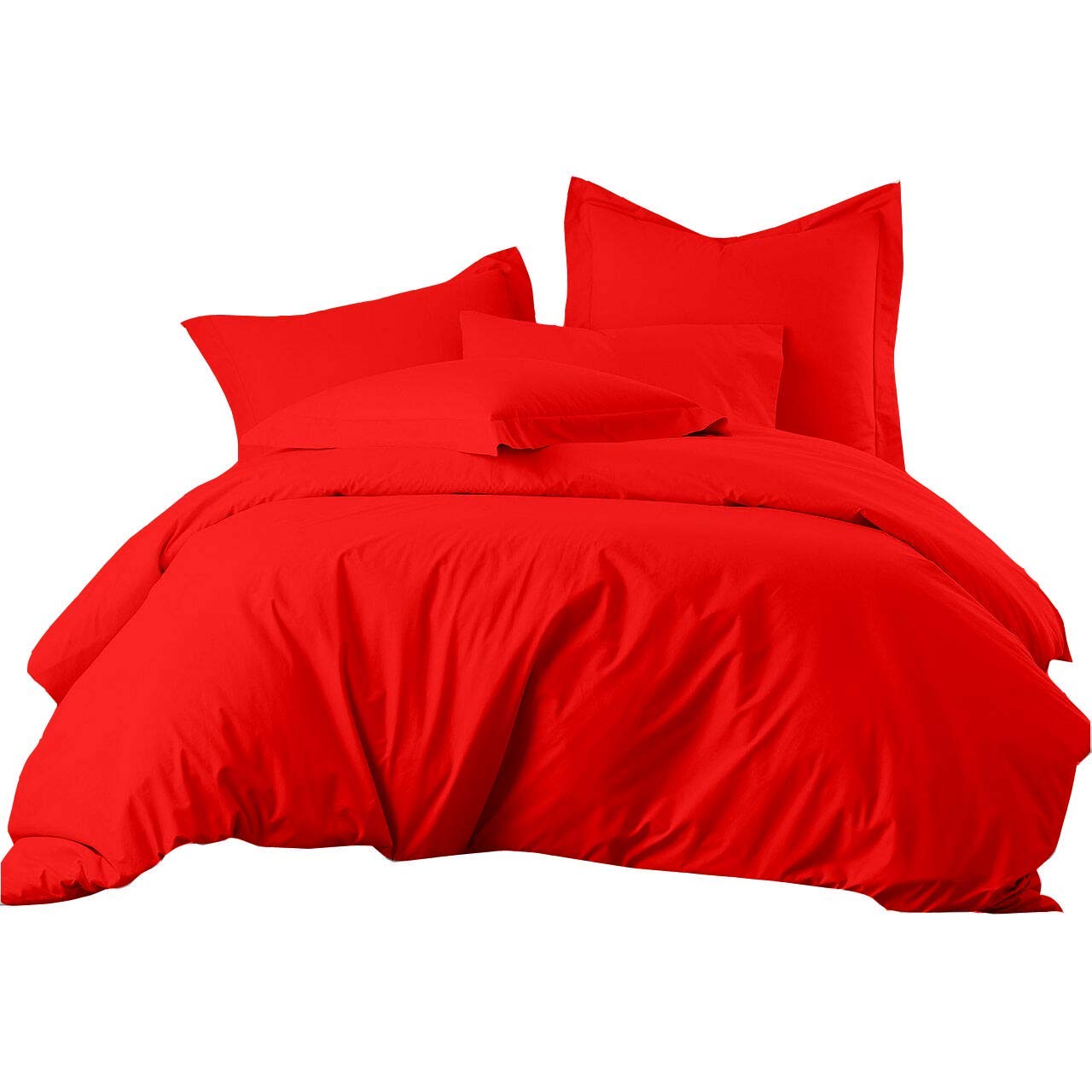 Full-Queen Bed Size Cotton Duvet Cover Set - 550 Thread Count Sateen Weave 3 Piece Bedding Set Red 100% Cotton Quilt Cover and Two Pillow Shams, with Zipper Closure and Corner Ties