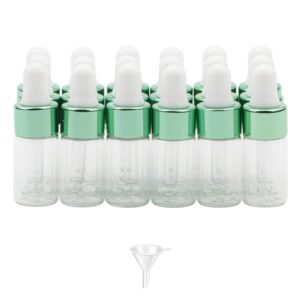 newzoll 3ml eye dropper bottles with funnel, 18pcs clear mini glass dropper bottles essential oil bottles perfume sample vials refillable liquid cosmetic containers, green cap