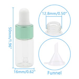 Newzoll 3ml Eye Dropper Bottles with Funnel, 18Pcs Clear Mini Glass Dropper Bottles Essential Oil Bottles Perfume Sample Vials Refillable Liquid Cosmetic Containers, Green Cap