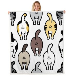 manfei lovely cat throw blanket cute kitten butt of cat doodle bed throws for kids boys animal theme flannel fleece blanket for couch sofa cozy luxury bed blanket, throw size (50 x 60 inches)