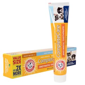 arm & hammer enzymatic dog toothpaste - peanut butter flavored toothpaste - baking soda infused toothpaste - complete canine oral care for fresh breath & dental wellness - doggie toothpaste - 6.2 oz