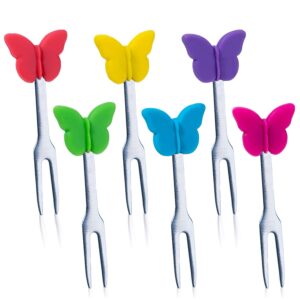 cocktail forks, 6-piece appetizer forks, butterflies, stainless steel and silicone small forks for fruits, cheese, appetizers