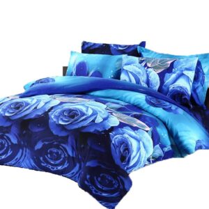 Swanson Beddings Blue Roses 3-Piece Bedding Set: Duvet Cover and Pillow Shams (California King)