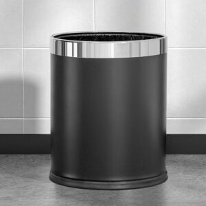 LEASYLIFE,Open Top Hotel Trash Can, Office Metal Black Waste Basket,Round Garbage Can for Hotel,Restaurant,Office