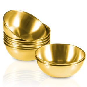 amytalk 8 pack 3.2inch stainless steel sauce dishes mini individual saucers bowl round seasoning dishes sushi dipping bowl appetizer plates, golden