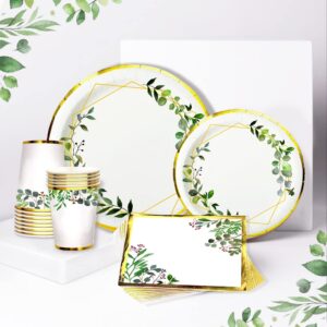 ola memoirs greenery safari plates and napkins for 24 boho party supplies jungle theme baby shower paper disposable cups birthday decorations bridal floral tropical wedding gold green decor boy girl