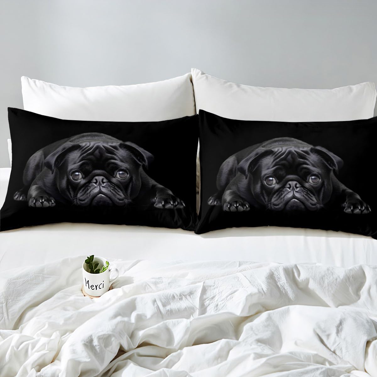 Dog Printed Duvet Cover Cute Pug Dog Bedding Set 3D Animal Theme Comforter Cover for Boys Girls Kids Room Decor Lovely Pet Dog Pattern Bedspread Cover Black Twin Size with 1 Pillow Case