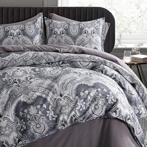 moroccan paisley duvet cover 3pc set bohemian bedding boteh damask medallion 400tc egyptian cotton sateen luxury ombre style bed linen (oxford grey, super king)