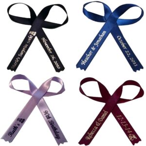 25 personalized ribbons wedding favor bow printed satin christmas communion baptism sweet 16 sweet 15 baby shower bar bat mitzvah custom party birthday quinceanera graduation - 14" favor ribbon